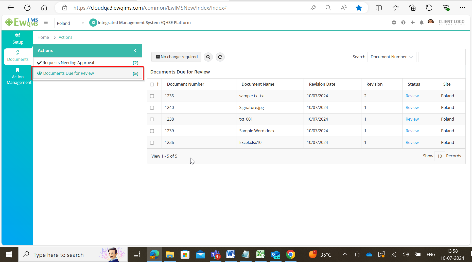 Bug 28499 Default Review Cycle Document Due For Review Action